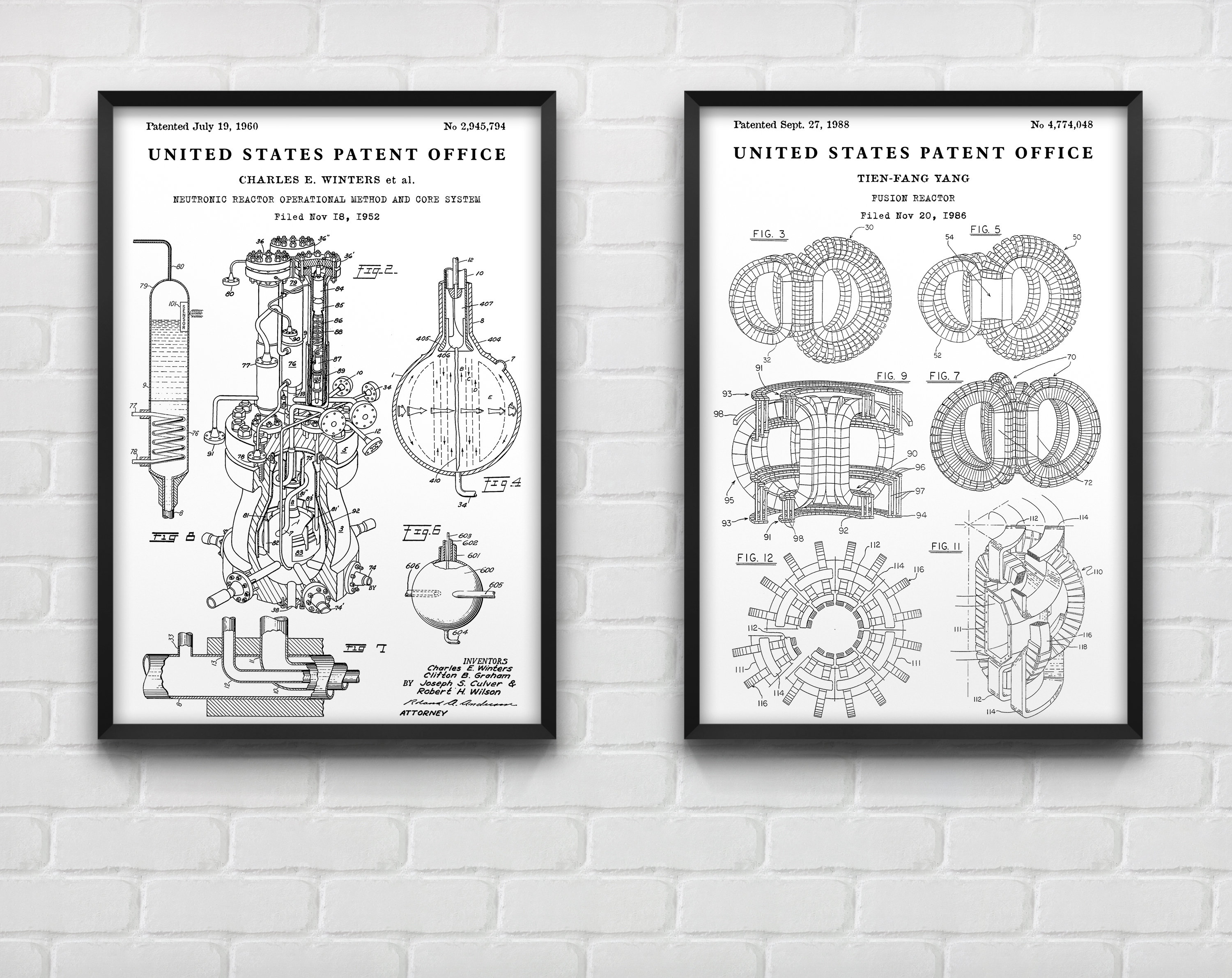 Nuclear Reactor & Thermonuclear Fusion Patent Wall Art, Nuclear Power ...