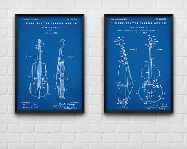 Violin & Cello Patent Posters, Fiddle Inventions Double Bass Blueprint ...
