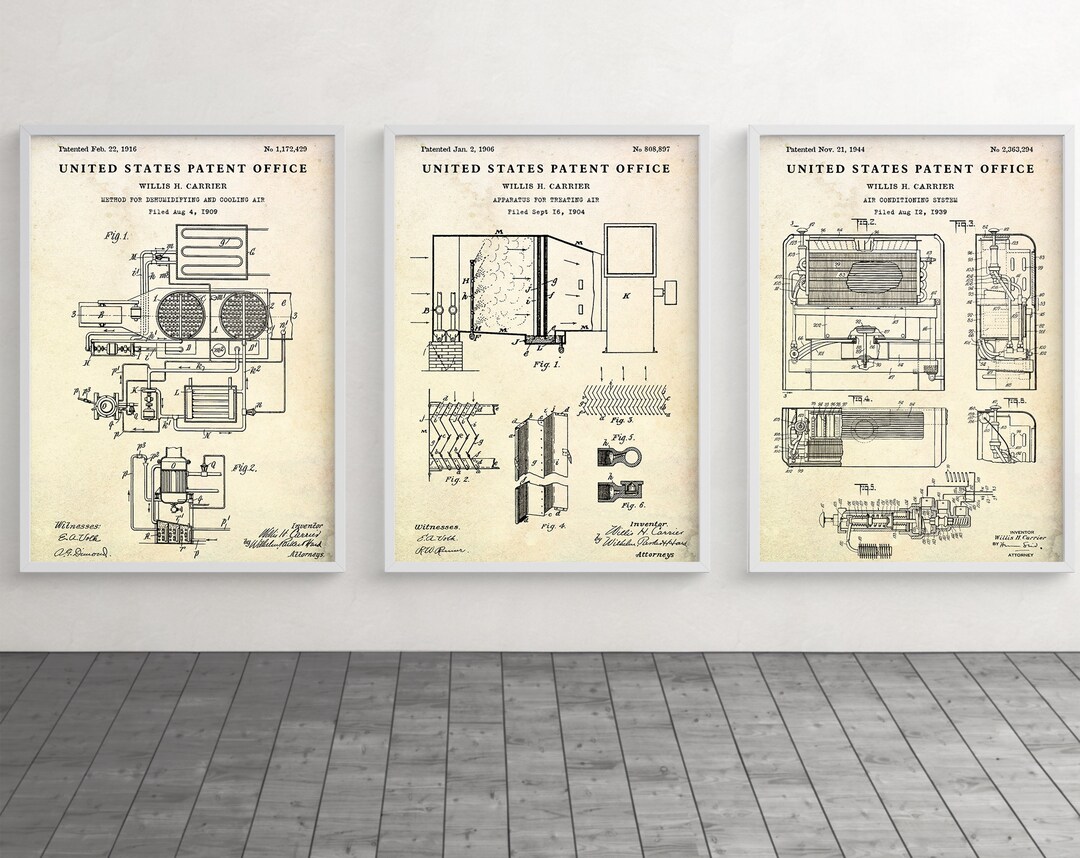 HVAC Tech Gift: Air Conditioner Patent Poster, Vintage Home Decor, Air ...