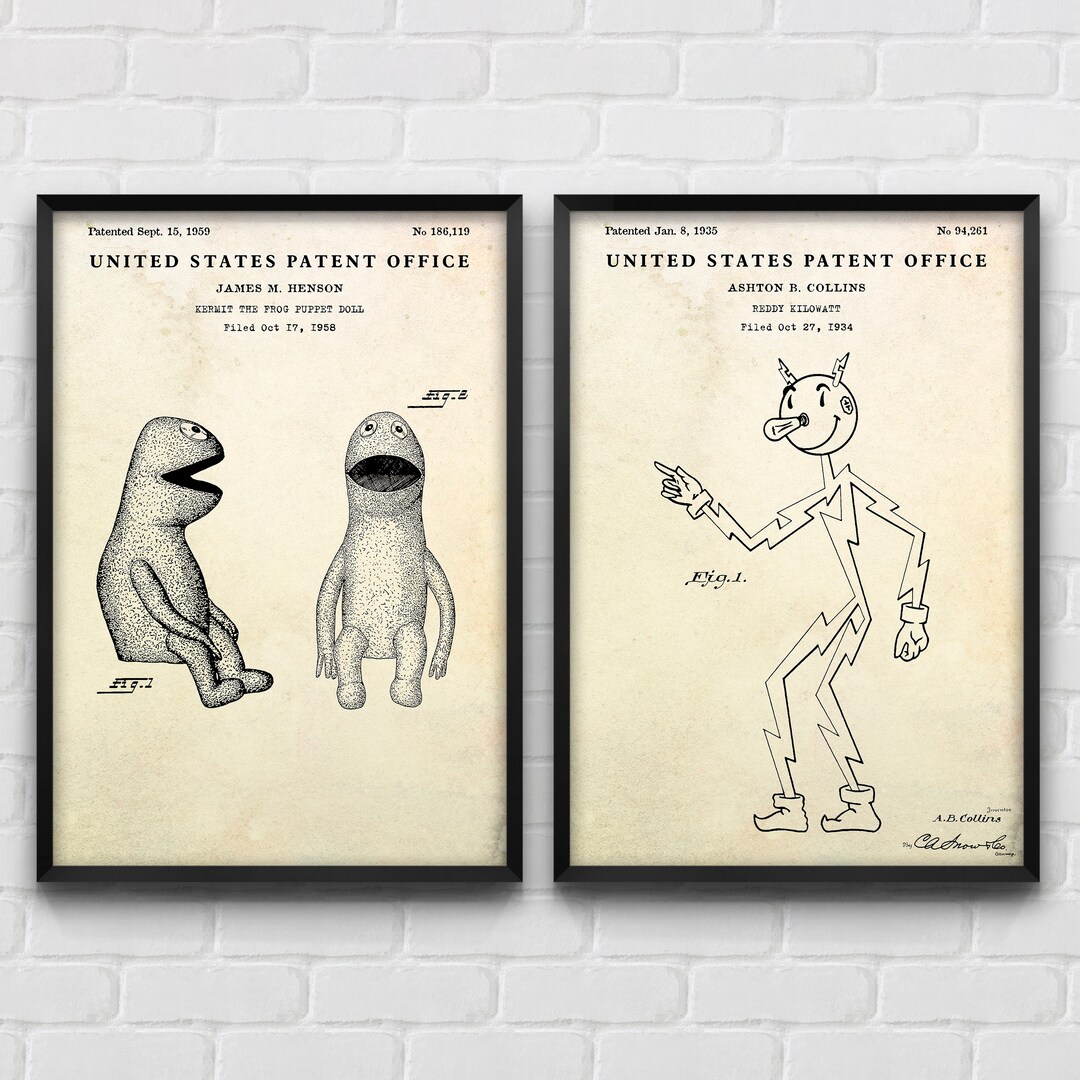 Puppet Frog & Reddy Kilowatt Vintage Patent Wall Art: Toys Inventions ...
