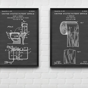 Toilet Flush & Toilet Paper Patent Poster, Bathroom Blueprint Wall Art ...