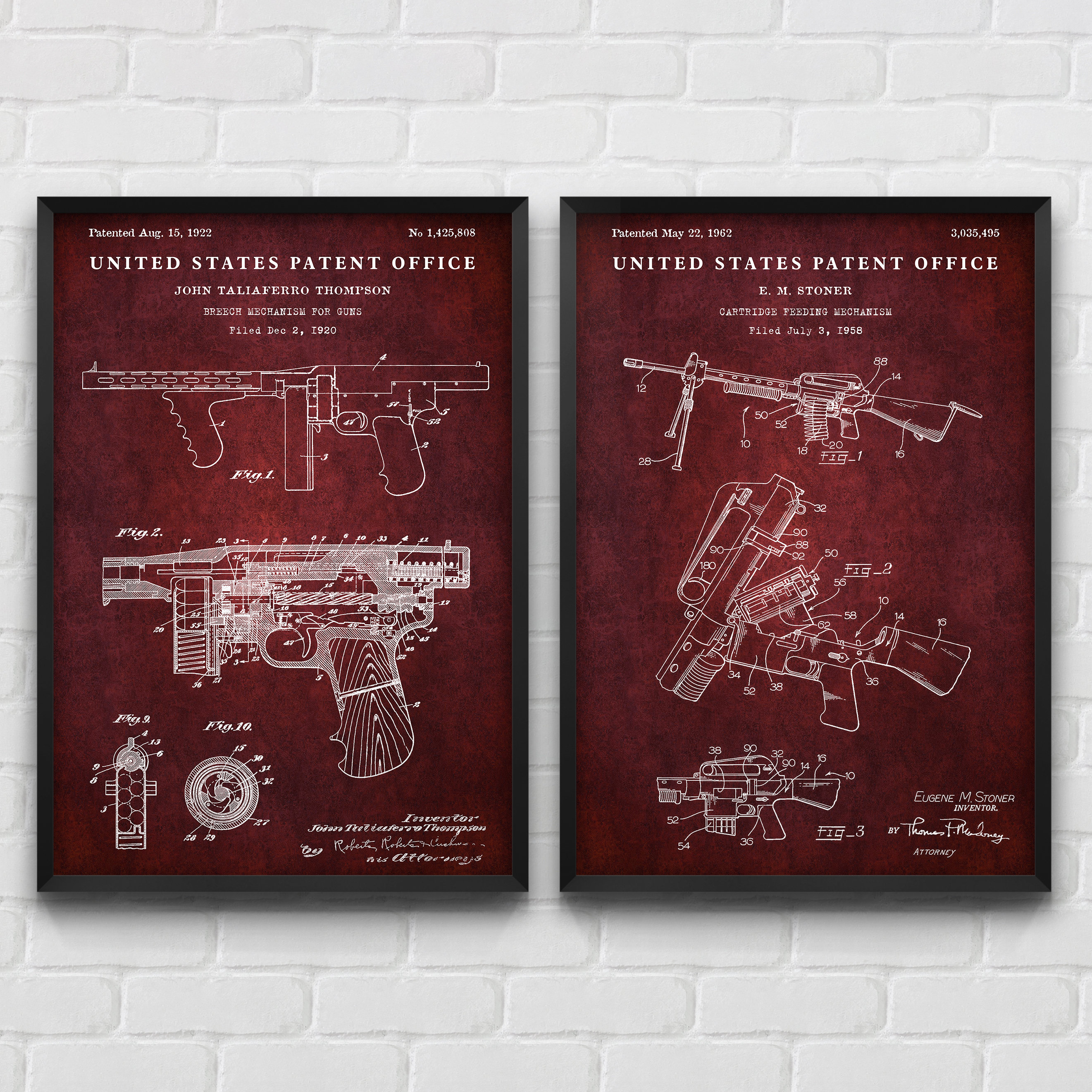 Submachine Gun & Machine Gun Patent Wall Art, Man Cave Decor, Tommy Gun ...