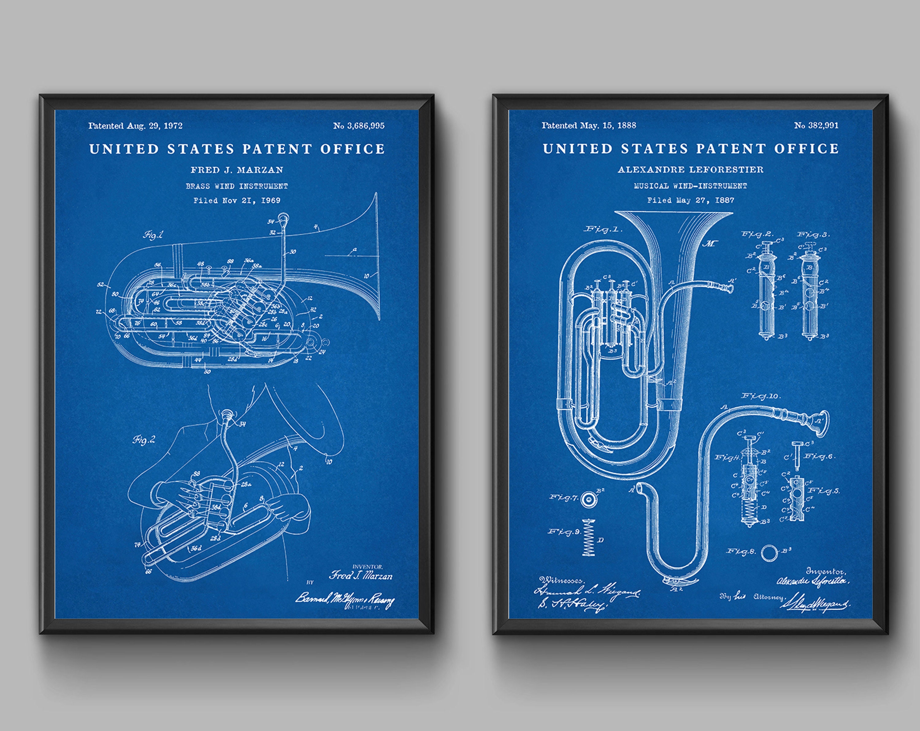 Brass Instrument Patent Wall Art: Vintage Tuba Blueprint Poster ...