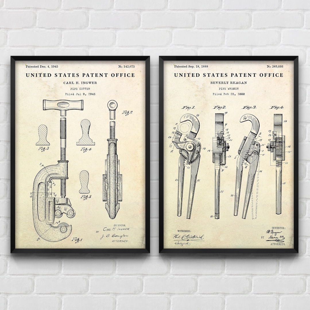 Pipe Wrench & Pipe Cutter Patent Wall Art, Plumbing Tools Inventions ...