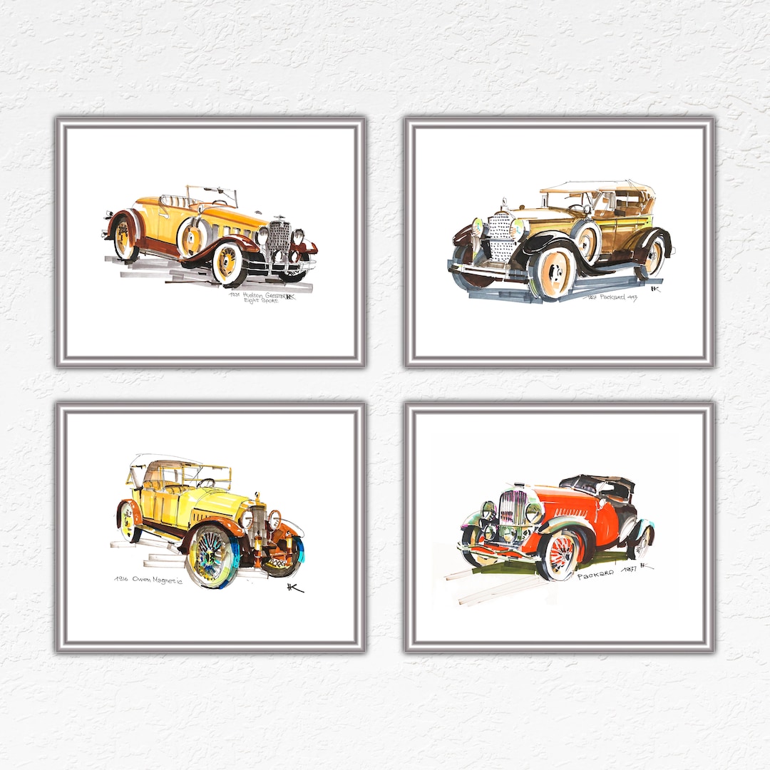 Luxury Classic Cars Wall Art, Old School Car Posters, Boys Room Retro ...