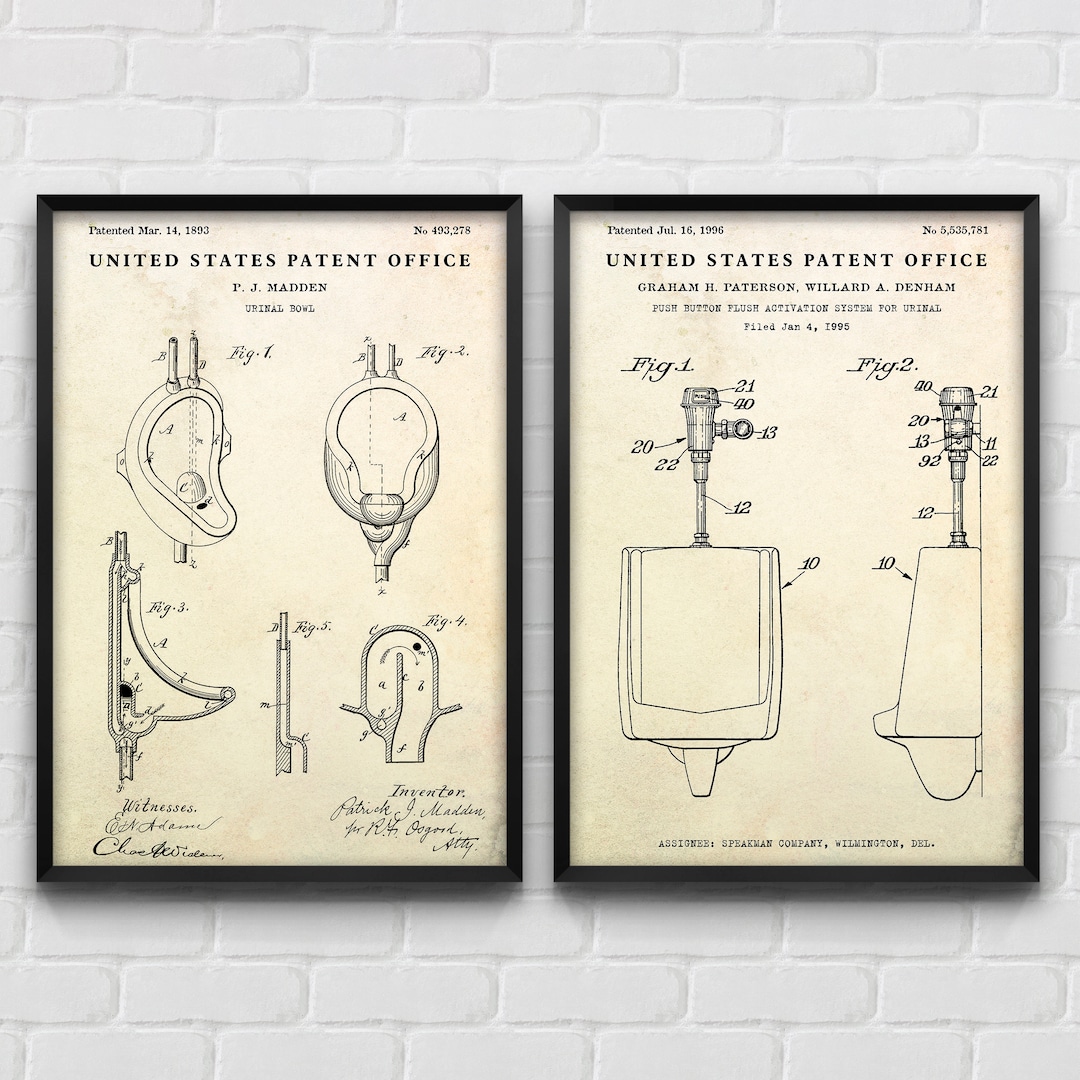 Mens Bathroom Decor: Urinal Evolution Patent Wall Art, Plumbing ...