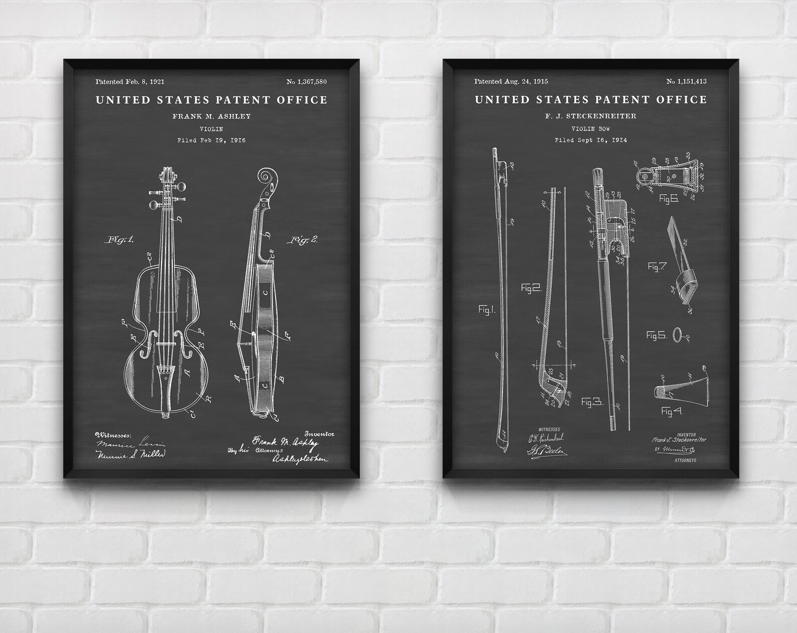 Violin Wall Art: Fiddle & Violin Bow Patent Posters, Violinist Gift ...