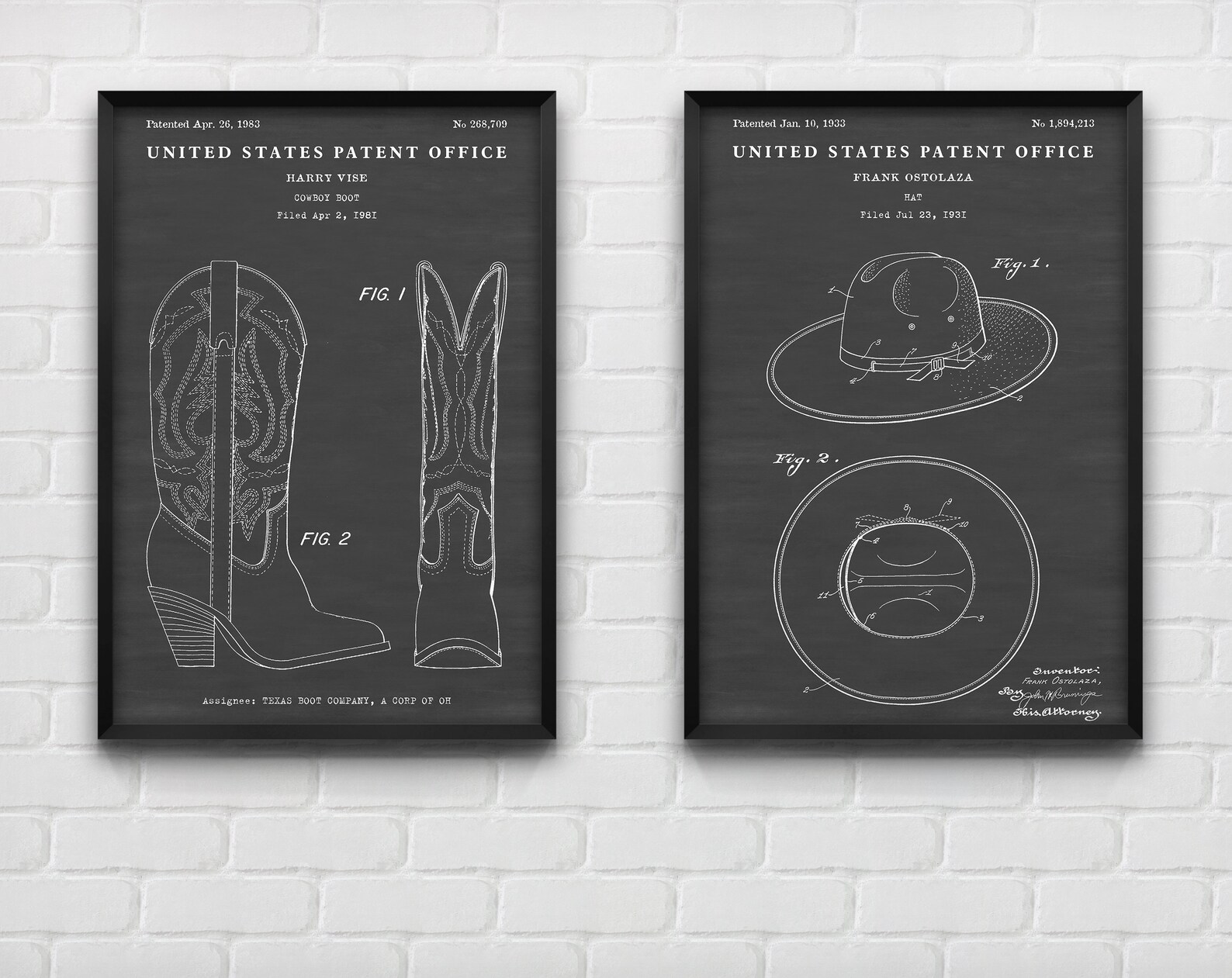 Western Wall Art: Cowboy Boot & Hat Patent Posters, Cowboy Gift, Wild ...