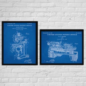 Lathe & Bridgeport Milling Machine Patent Wall Art, Blueprint Poster ...