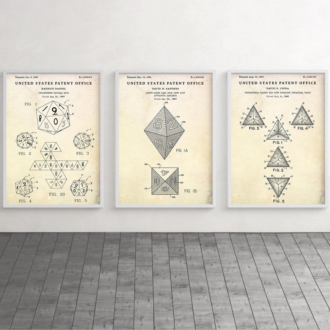 DND Dice Patent Wall Art, RPG Board Game Poster, Dungeon Master, MTG ...