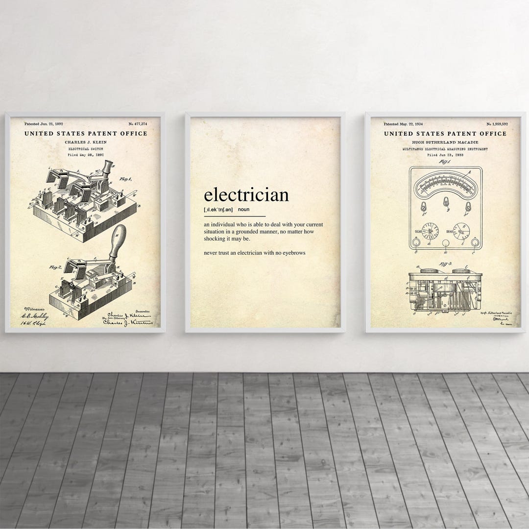 Electrician Gift: Electrical Appliances Patent Vintage Wall Art ...