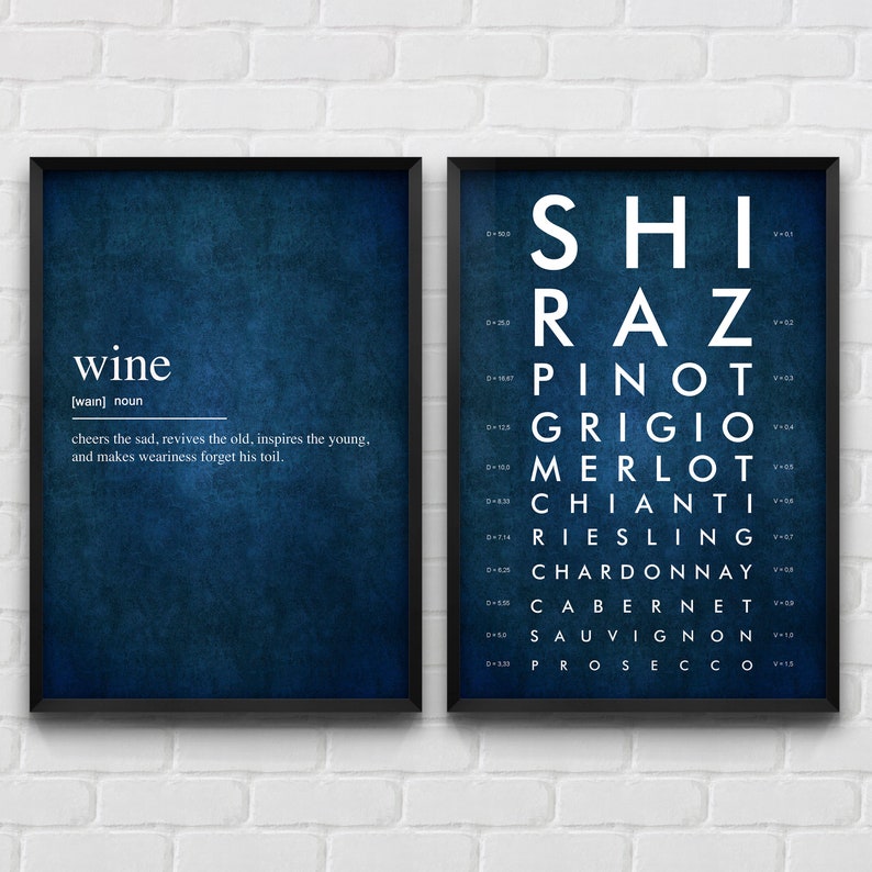 Wine Definition & Wine Eye Chart Posters, Drink Funny Gift, Bar Wall ...
