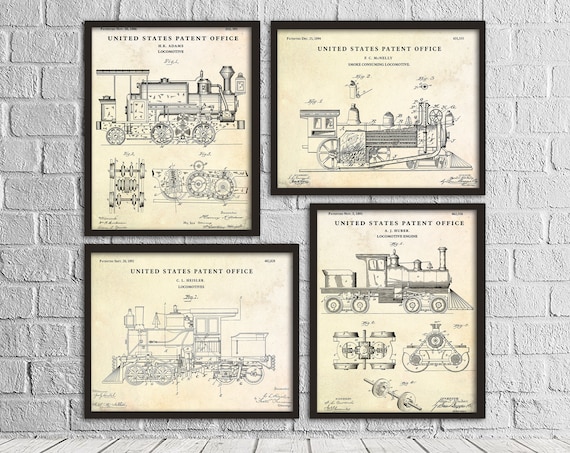 Locomotive Wall Art Steam Train Blueprint Poster Steampunk - Etsy