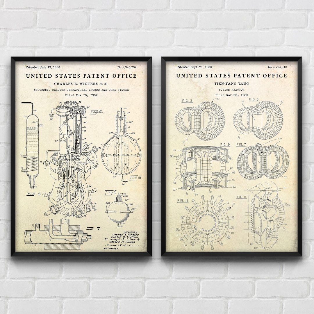 Nuclear Reactor & Thermonuclear Fusion Patent Wall Art, Nuclear Power ...