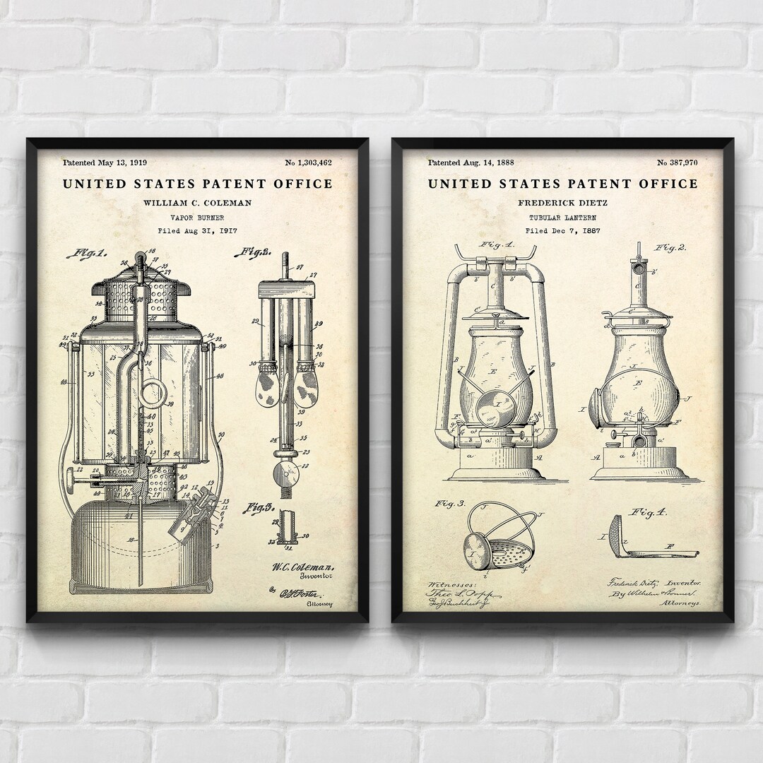 Lantern Patent Posters, Inventions Blueprint, Rustic Wall Art ...