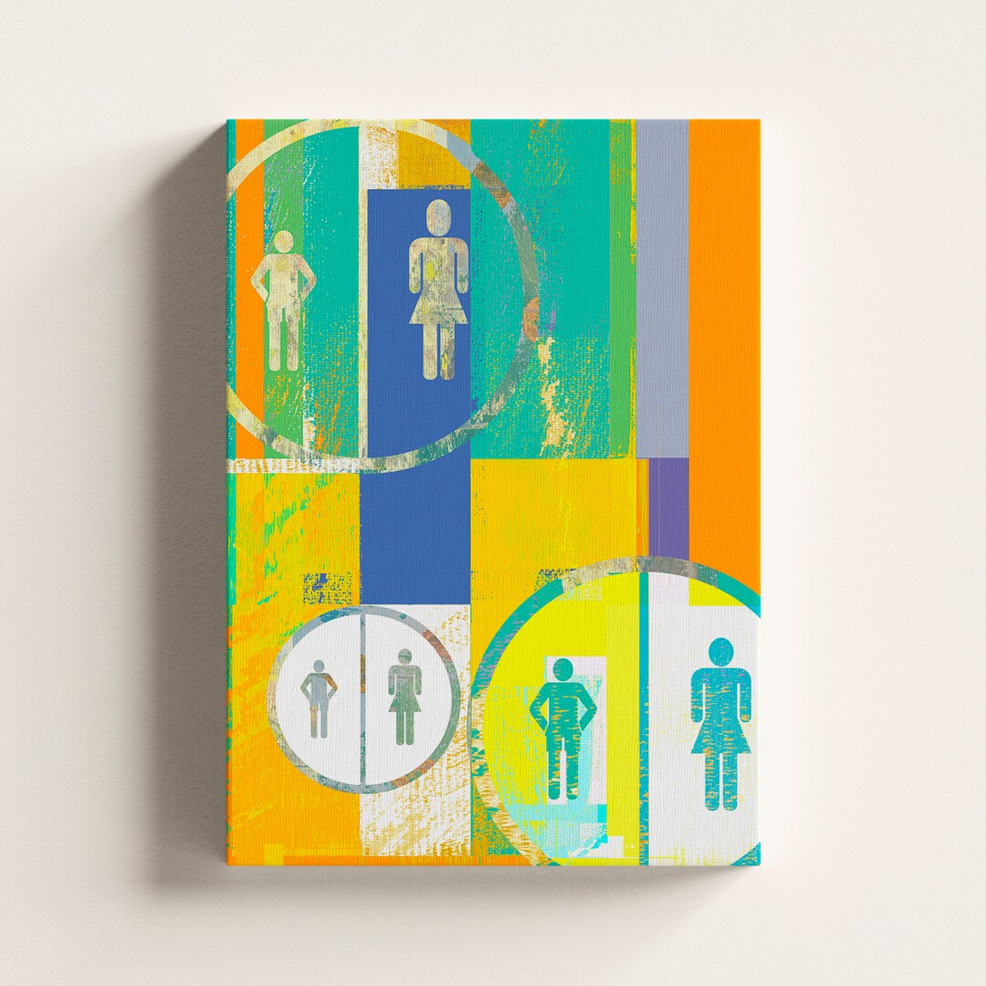 Gender Neutral Toilet Sign, Abstract Collage Wall Art Print, Male ...