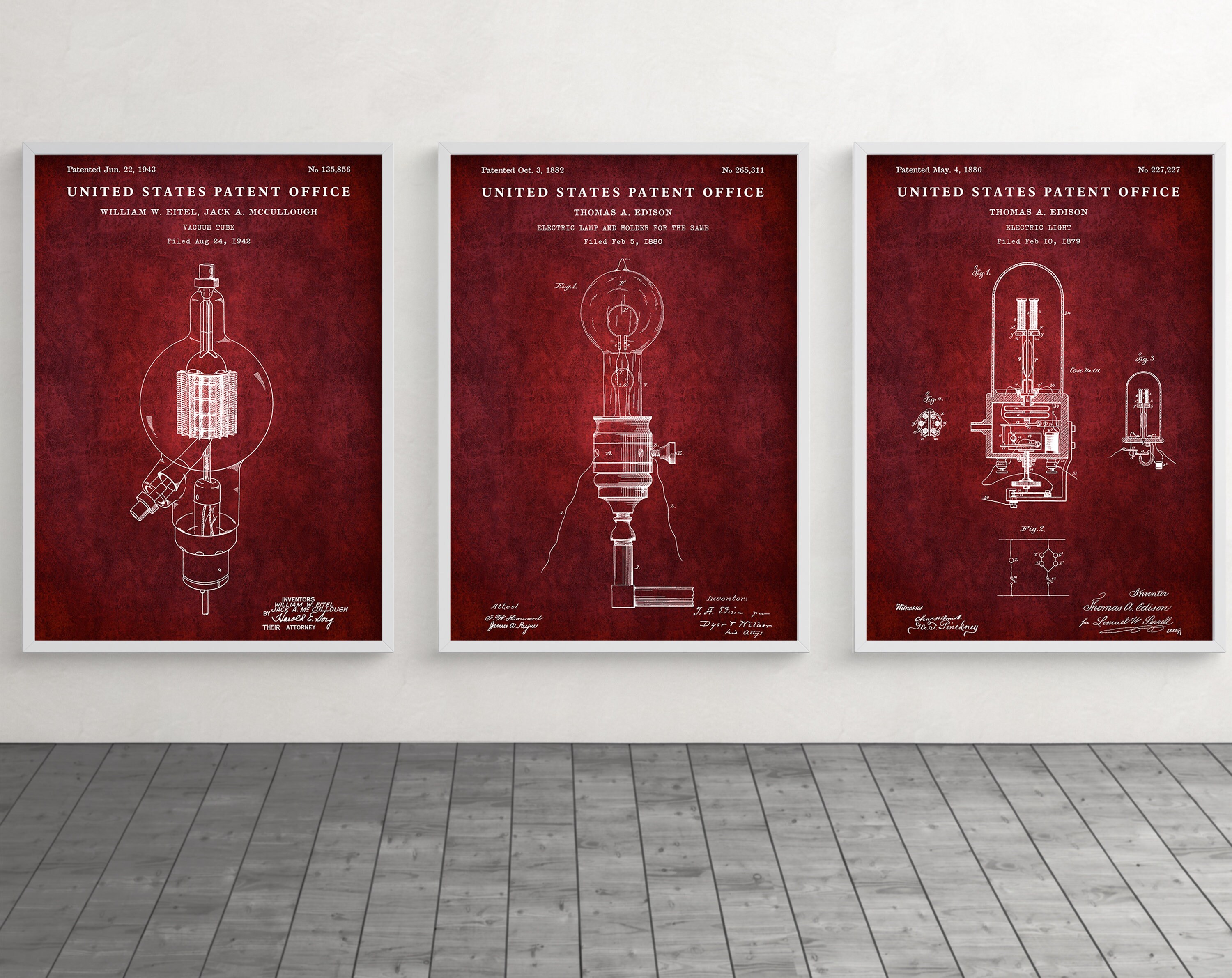 Incandescent Light Bulb Patent Poster, Vintage Filament Lamp Invention ...