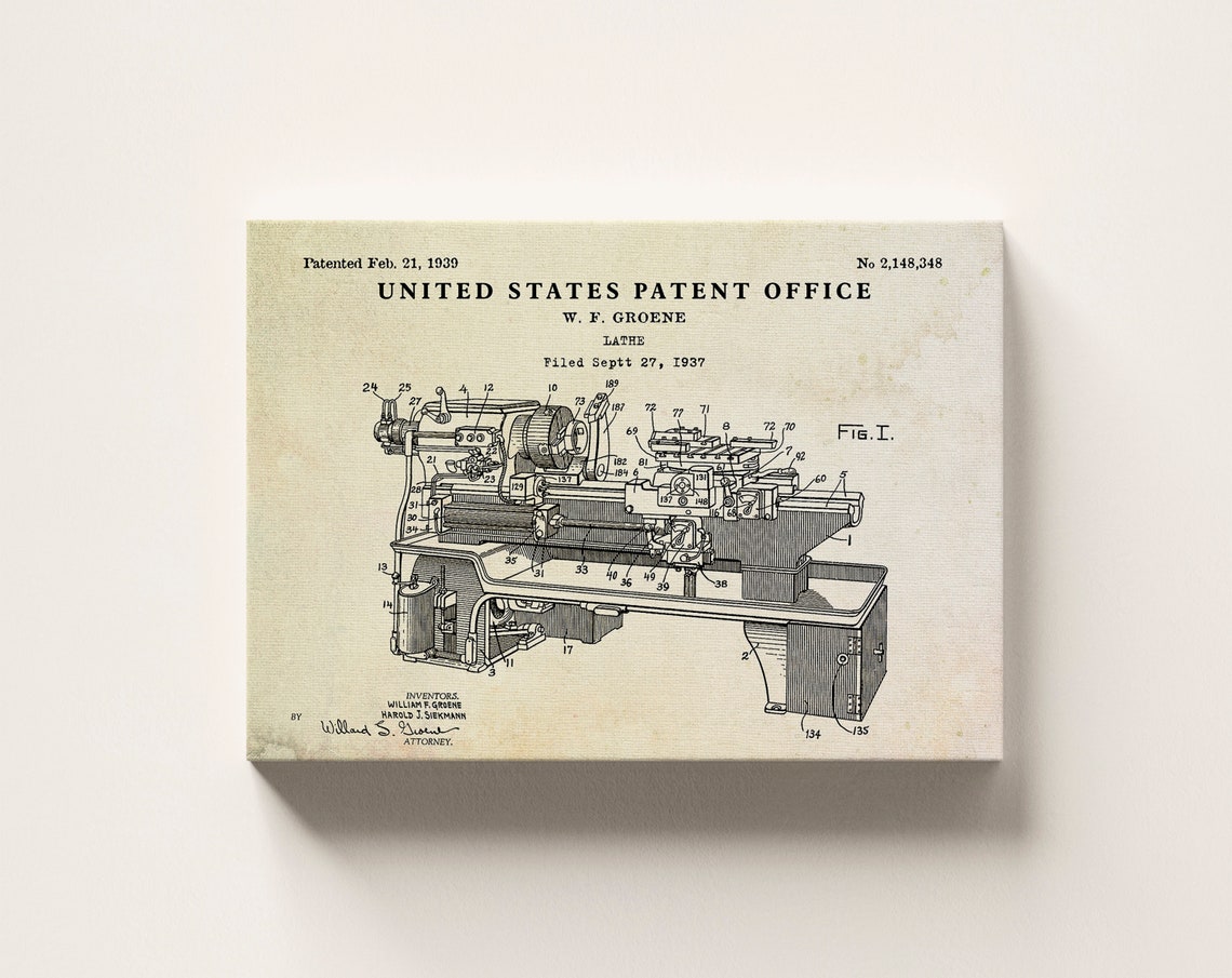 Lathe Patent Print 1939 Engineering Gift Industrial - Etsy
