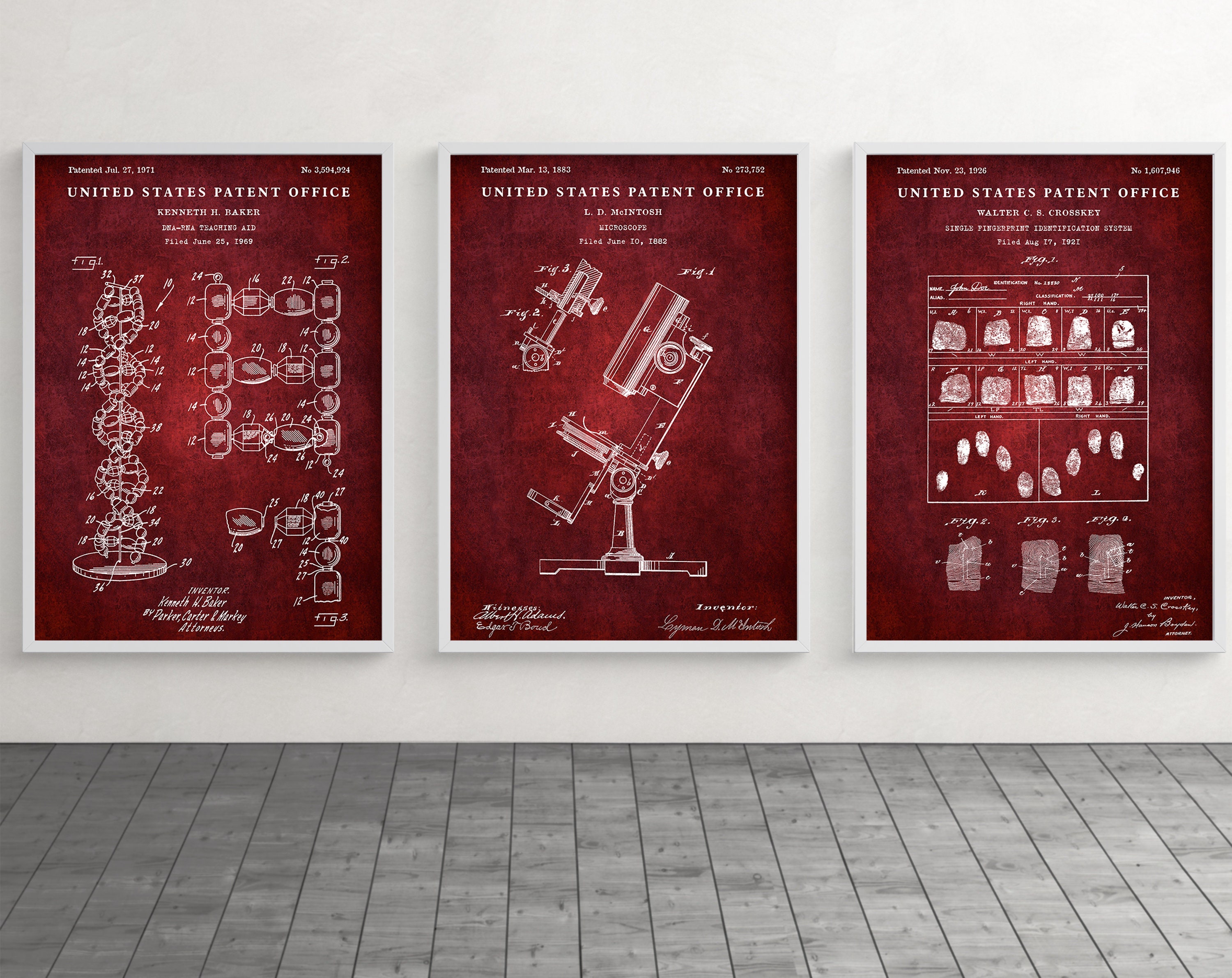 Forensic Science Decor: DNA RNA, Microscope & Fingerprints Patent Art ...
