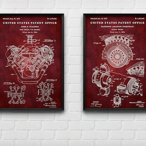 Rotary Engine & V8 Engine Patent Wall Art, Blueprint Poster, Automotive ...