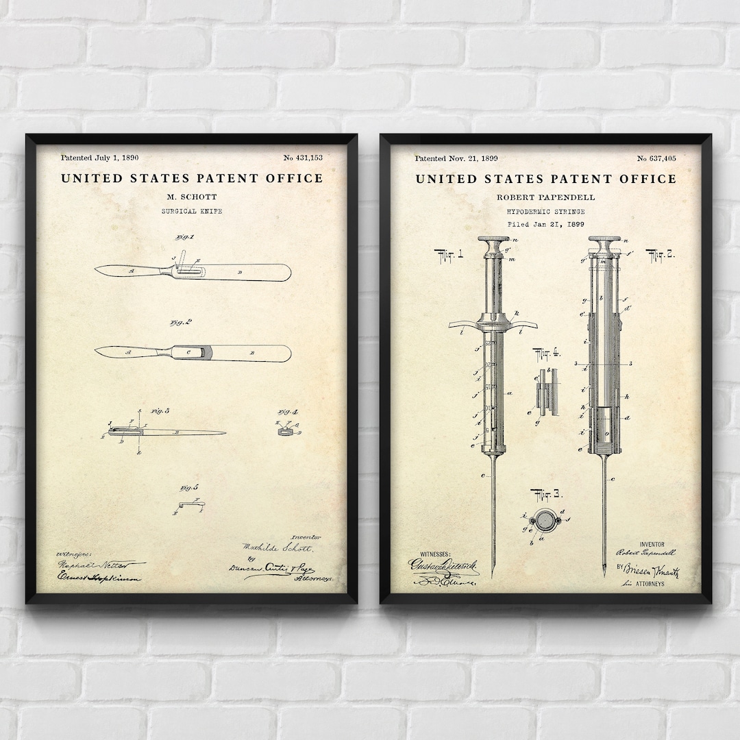Surgical Knife & Syringe Patent Wall Art, Medical Inventions, Blueprint ...