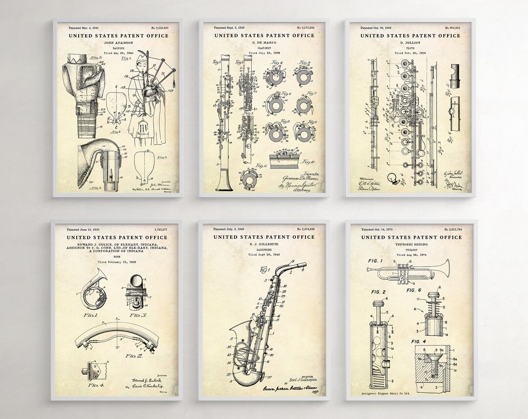 Wind Instruments Patent Wall Art, Musician Gift, Music Instrument ...