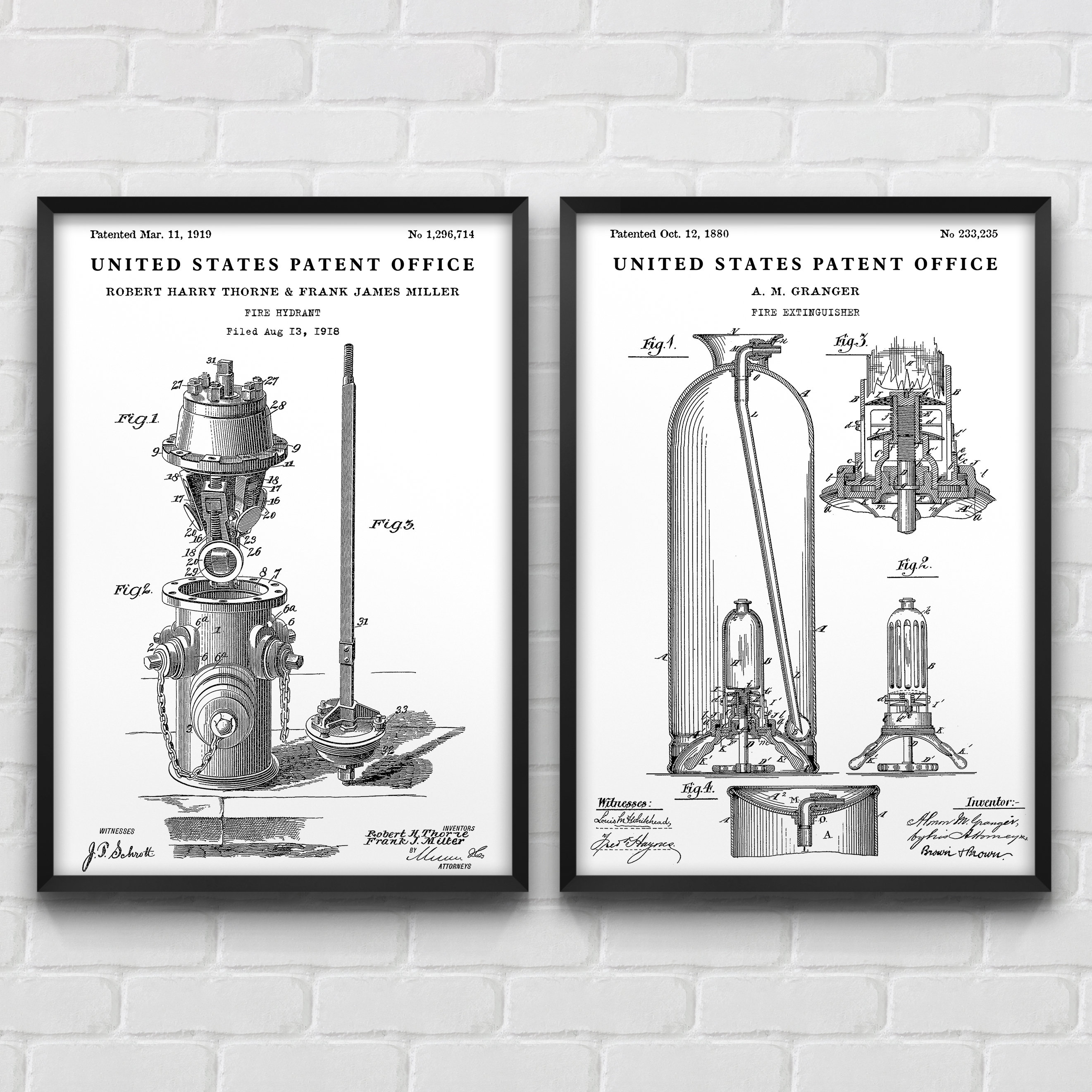 Fire Hydrant & Extinguisher Patent Wall Art, Inventions Blueprint ...