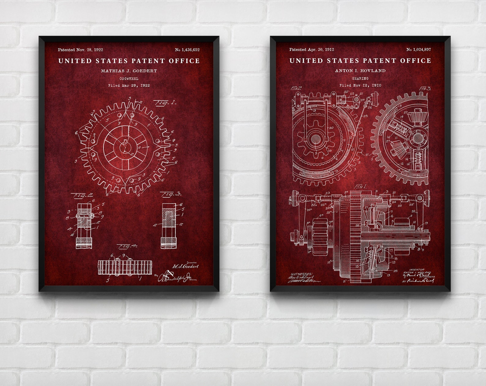 Gear Wall Art: Cogwheel & Gearing Patent Posters, Gears Blueprint ...