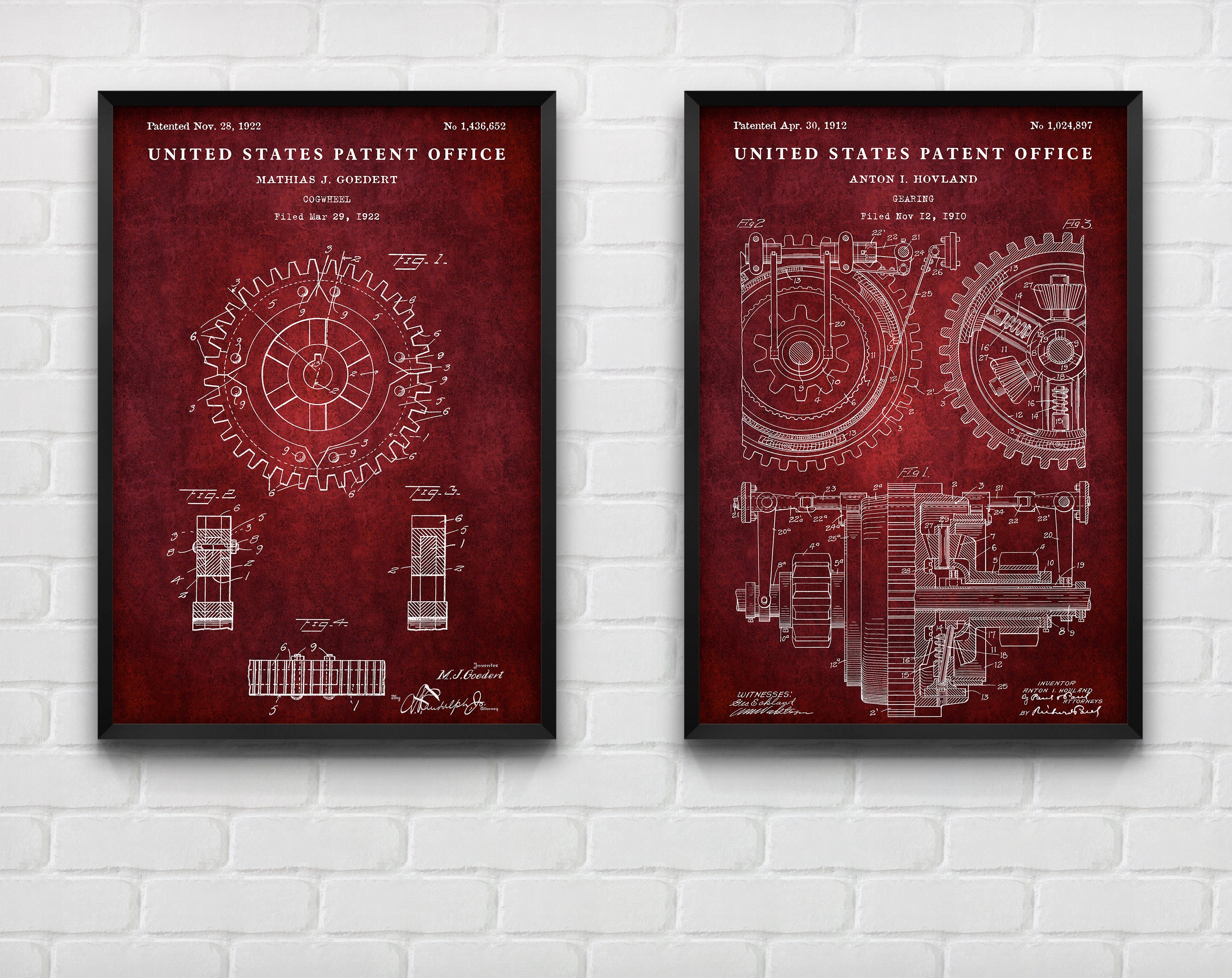 Gear Wall Art: Cogwheel & Gearing Patent Posters, Gears Blueprint ...