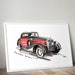 Retro Cars Wall Art, Old School Car Drawing, Luxury Classic Automobile ...
