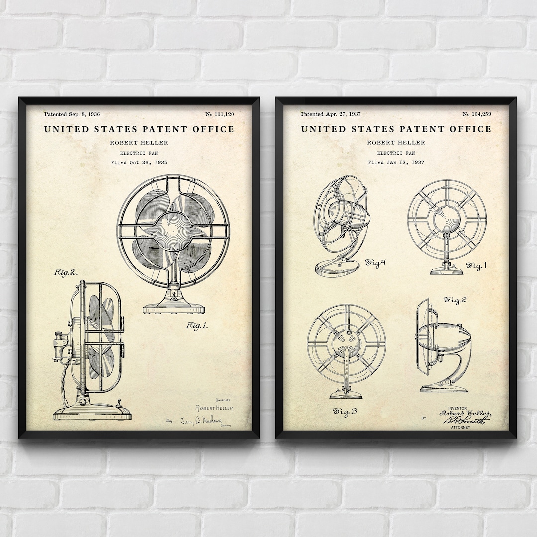Electric Fan Patent Prints, Air Ventilation Inventions, HVAC Wall Art ...