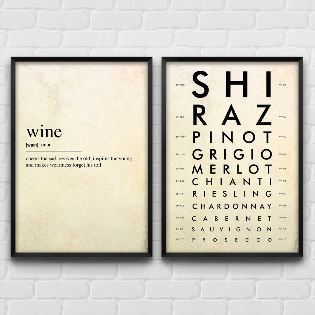 Wine Definition & Wine Eye Chart Posters, Wine Funny Gift, Bar Wall Art ...