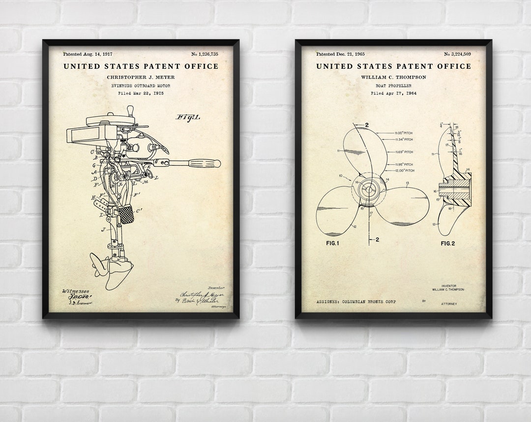 Outboard Motor & Propeller Patent Art Posters, Fishing Gift, Fisherman ...