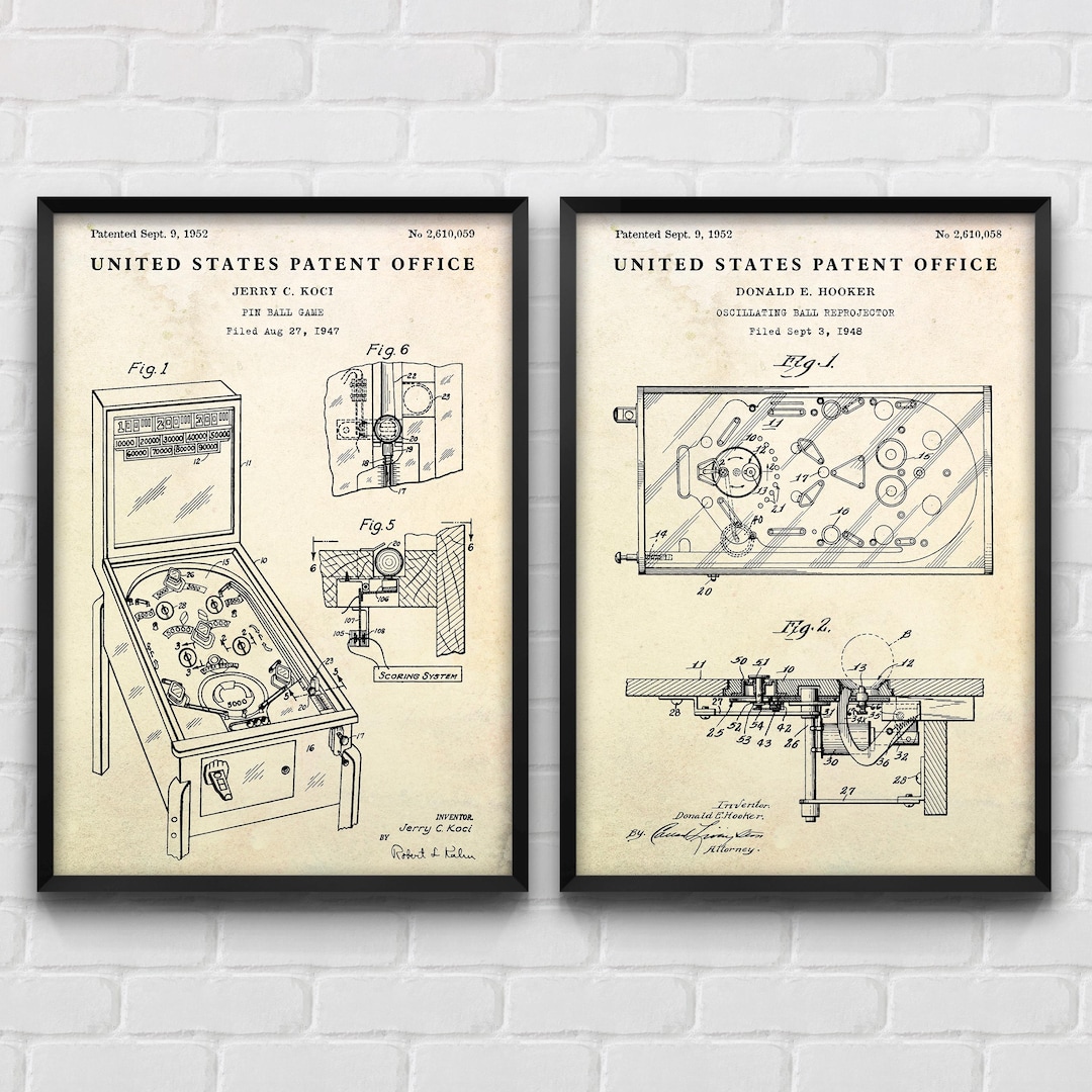 Pinball Machine Patent Wall Art, Arcade Games Inventions Blueprint ...