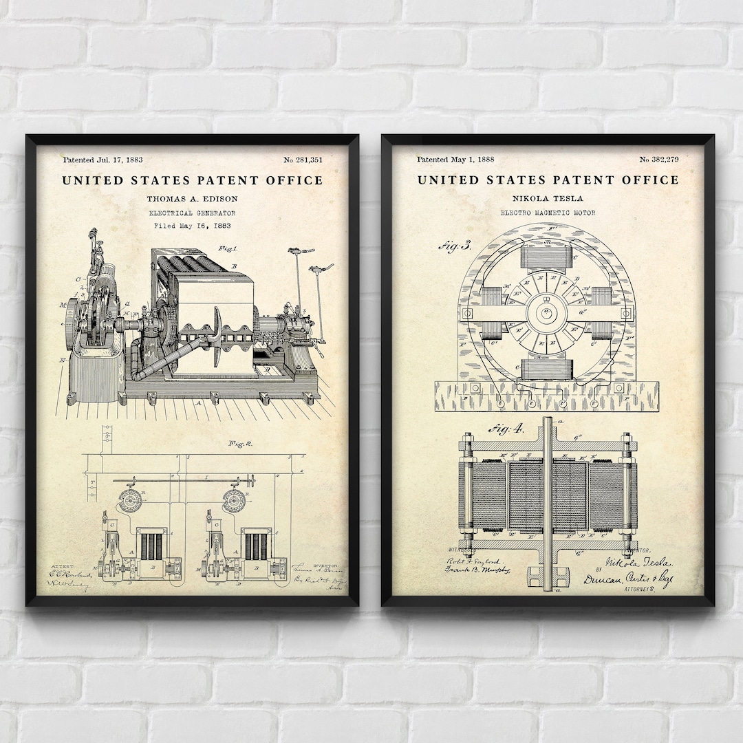 Electric Generator & Electro Magnetic Motor Patent Posters, Inventions ...