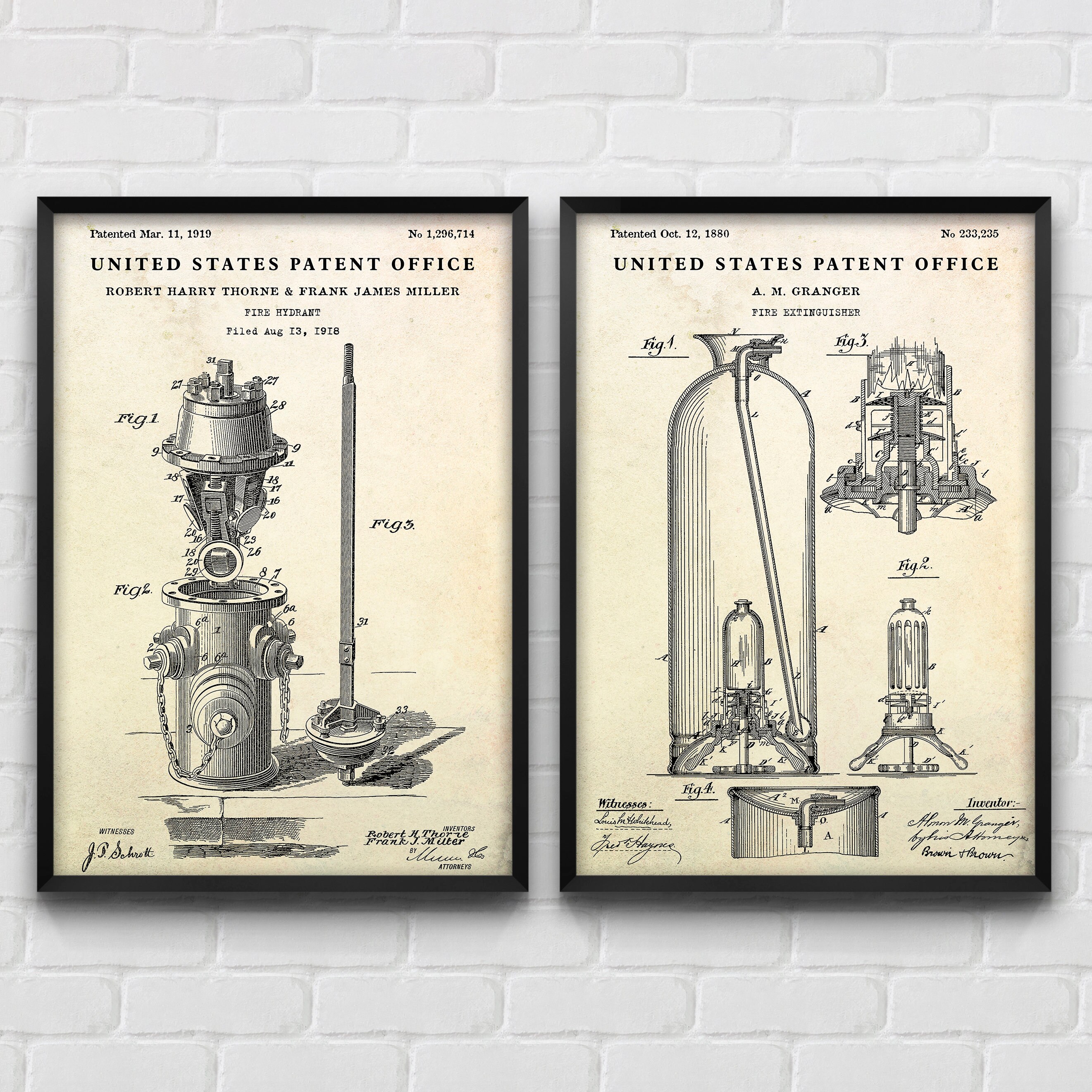 Fire Hydrant & Extinguisher Patent Wall Art, Inventions Blueprint ...
