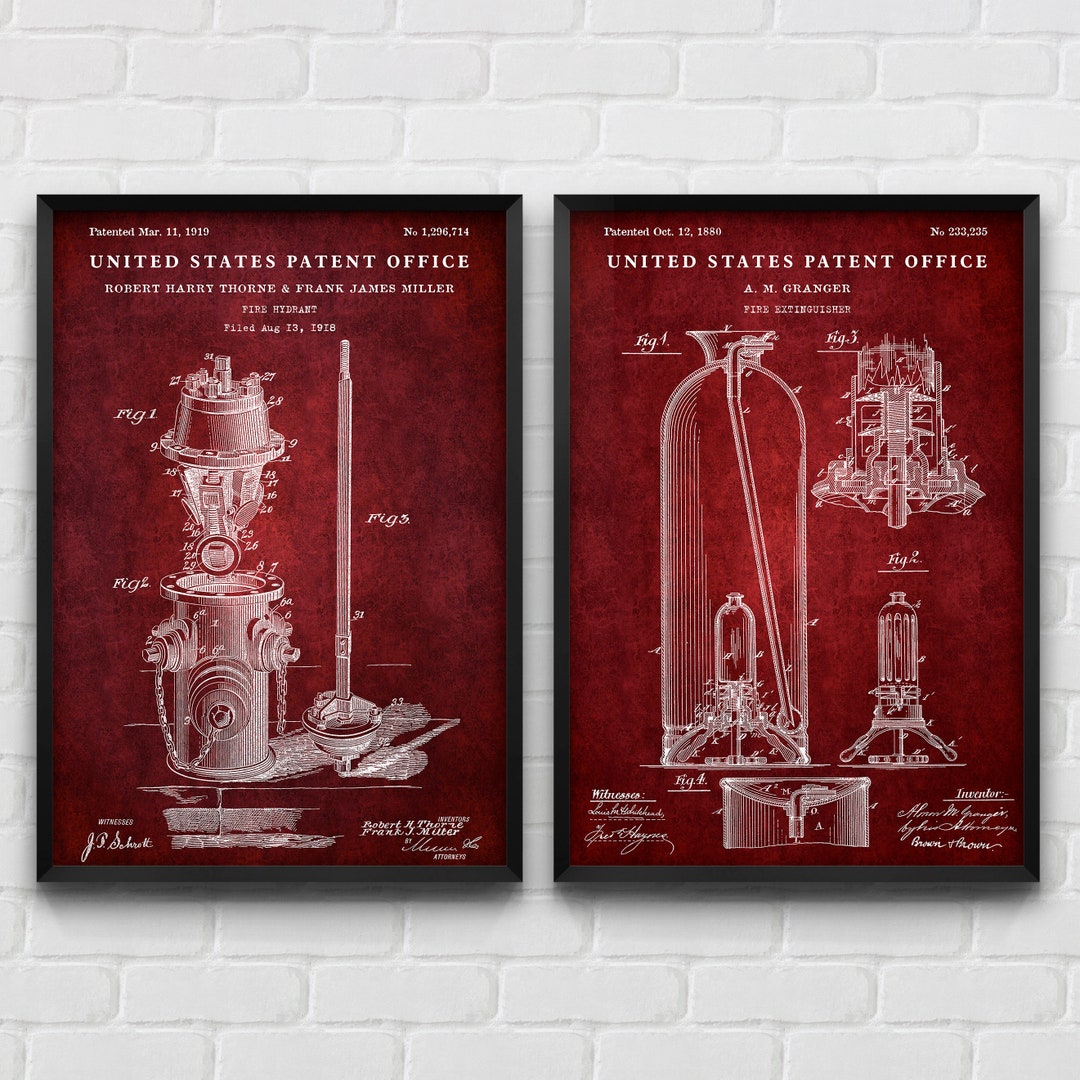 Fire Hydrant & Extinguisher Patent Wall Art, Inventions Blueprint ...