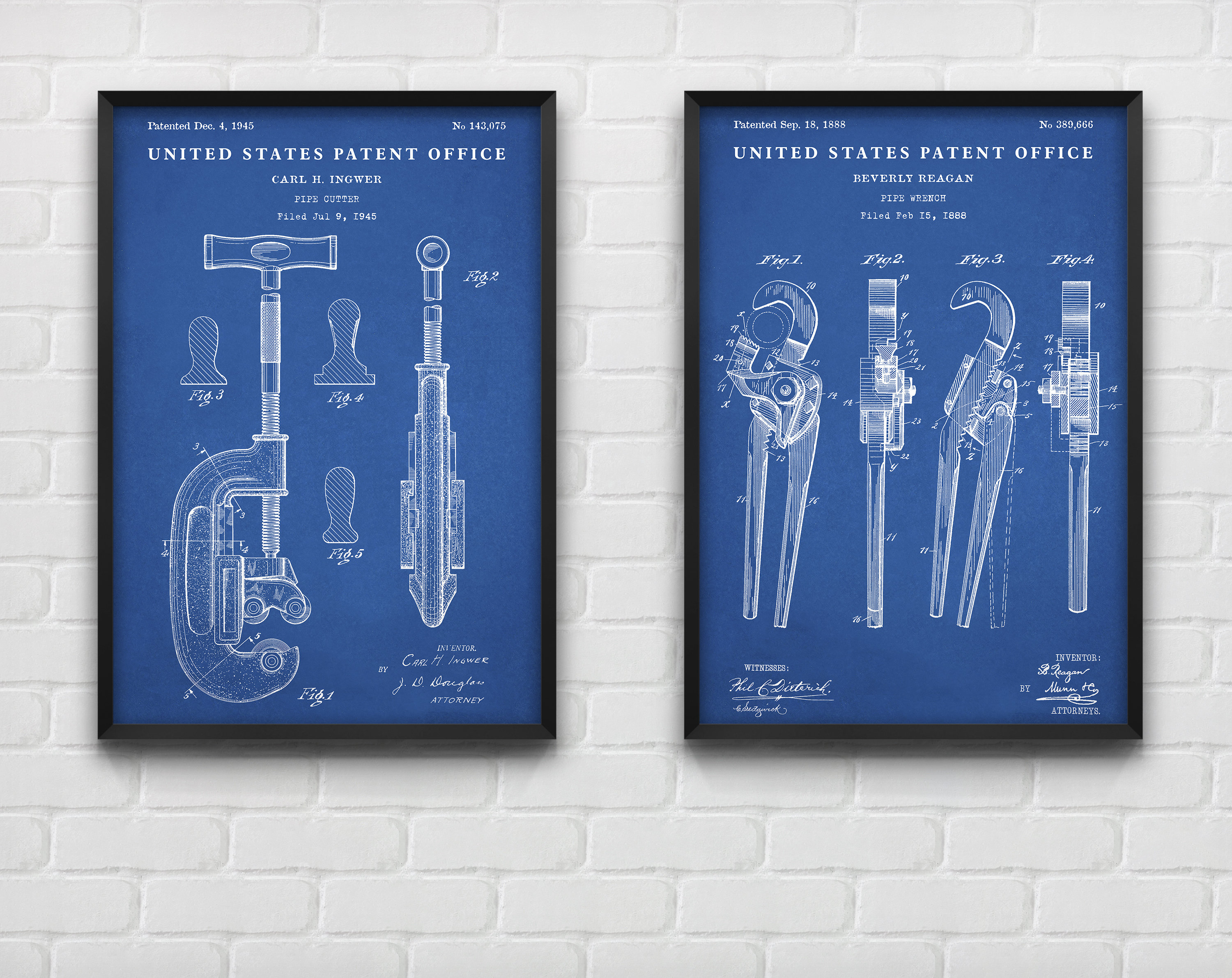 Pipe Wrench & Pipe Cutter Patent Wall Art, Plumbing Tools Inventions ...