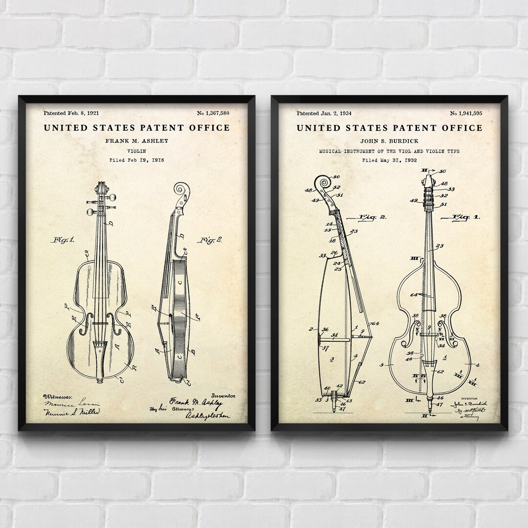 Violin & Cello Patent Posters, Fiddle Inventions Double Bass Blueprint ...