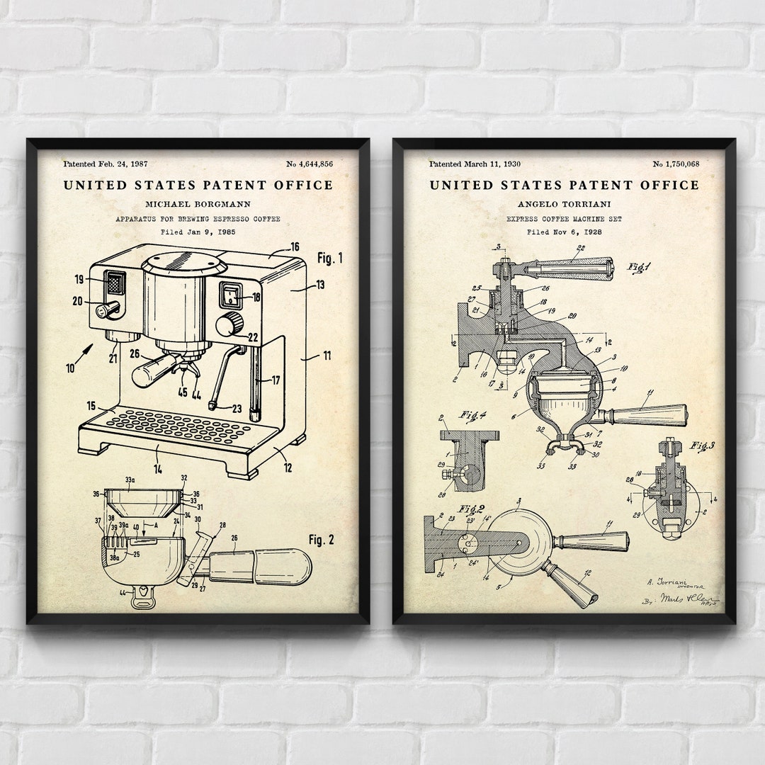 Coffee Wall Art, Espresso Machine Blueprint, Vintage Patent Poster ...