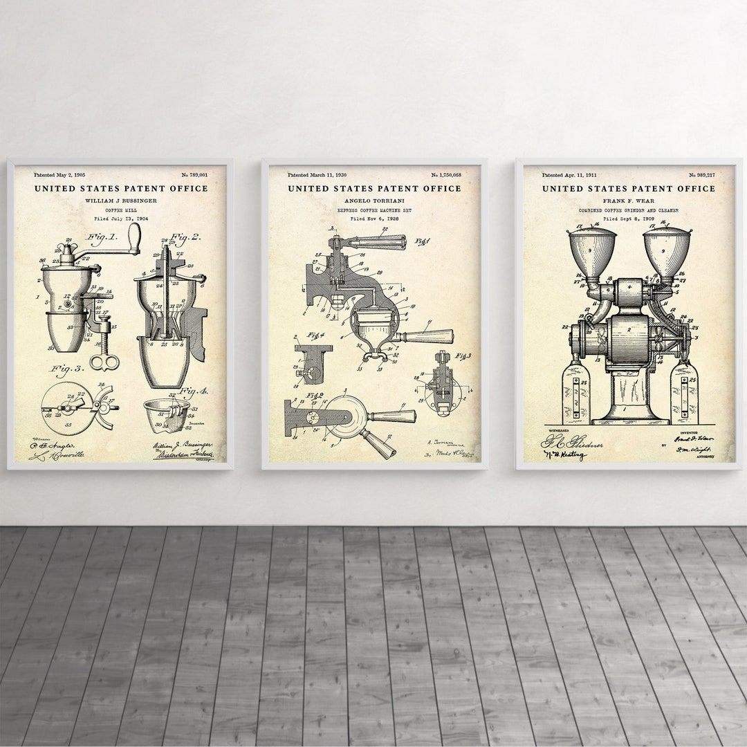 Coffee Grinder & Espresso Machine Patent Wall Art, Coffee Addict Gift ...