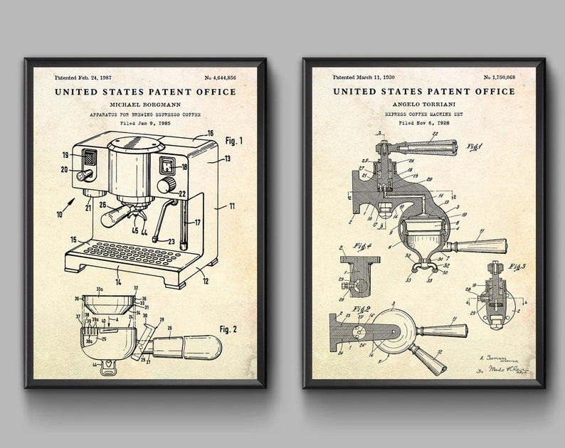 Coffee Wall Art Espresso Machine Blueprint Vintage Patent - Etsy