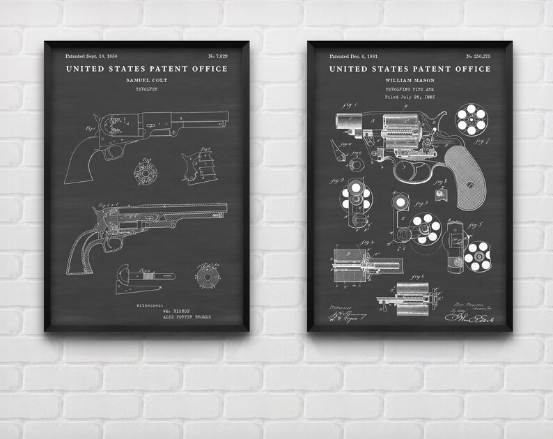 Revolver Evolution Patent Wall Art, Gun Inventions, Firearm Blueprint ...