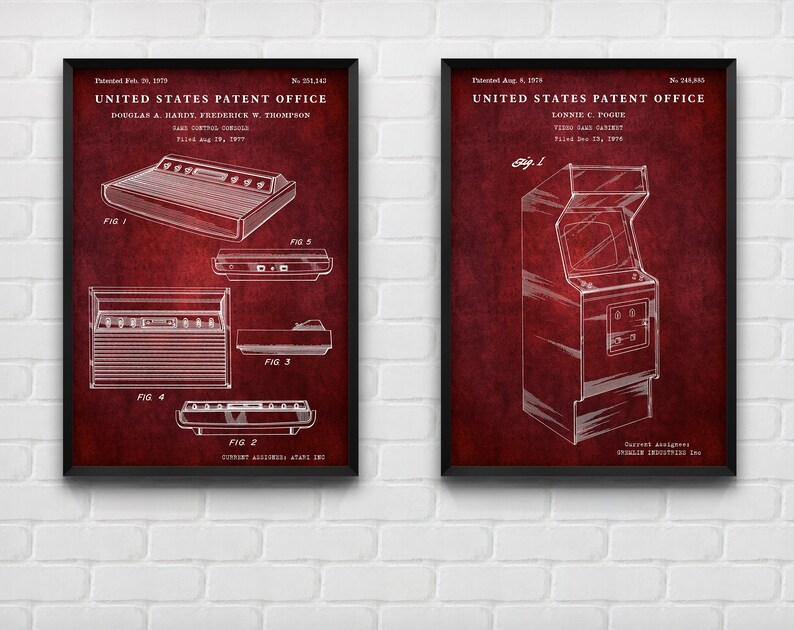 2600 Video Game Console, Arcade Machine Vintage Patent Wall Art. Coin ...