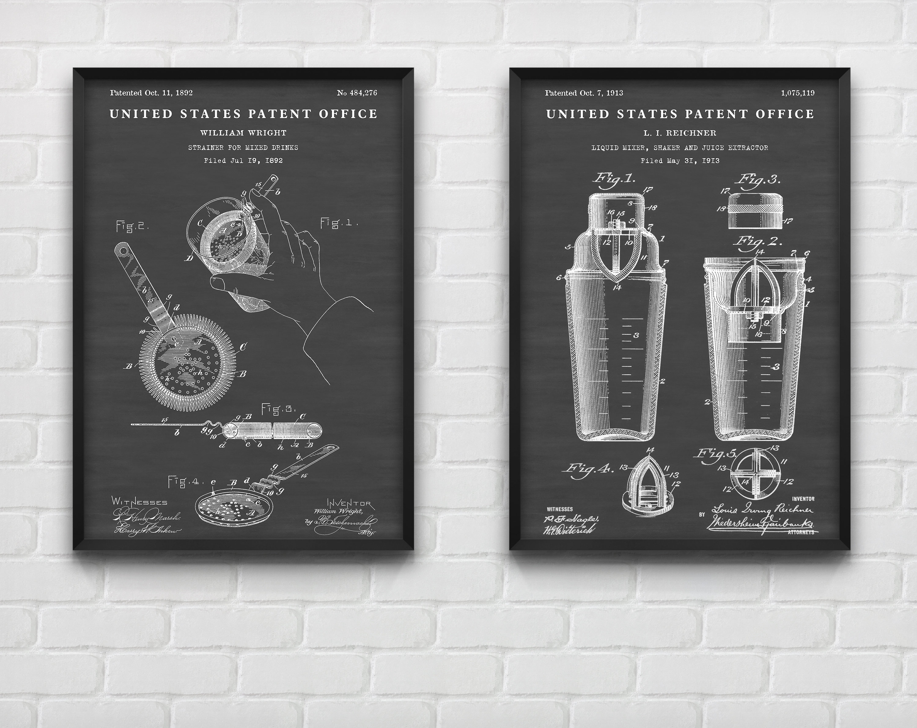 Cocktail Wall Art: Strainer & Shaker Patent Posters, Mixed Drink ...