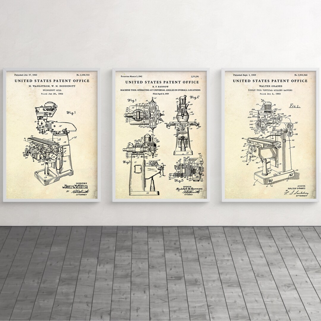 Milling Machine Patent Wall Art, Metal Workshop, Man Cave Decor ...