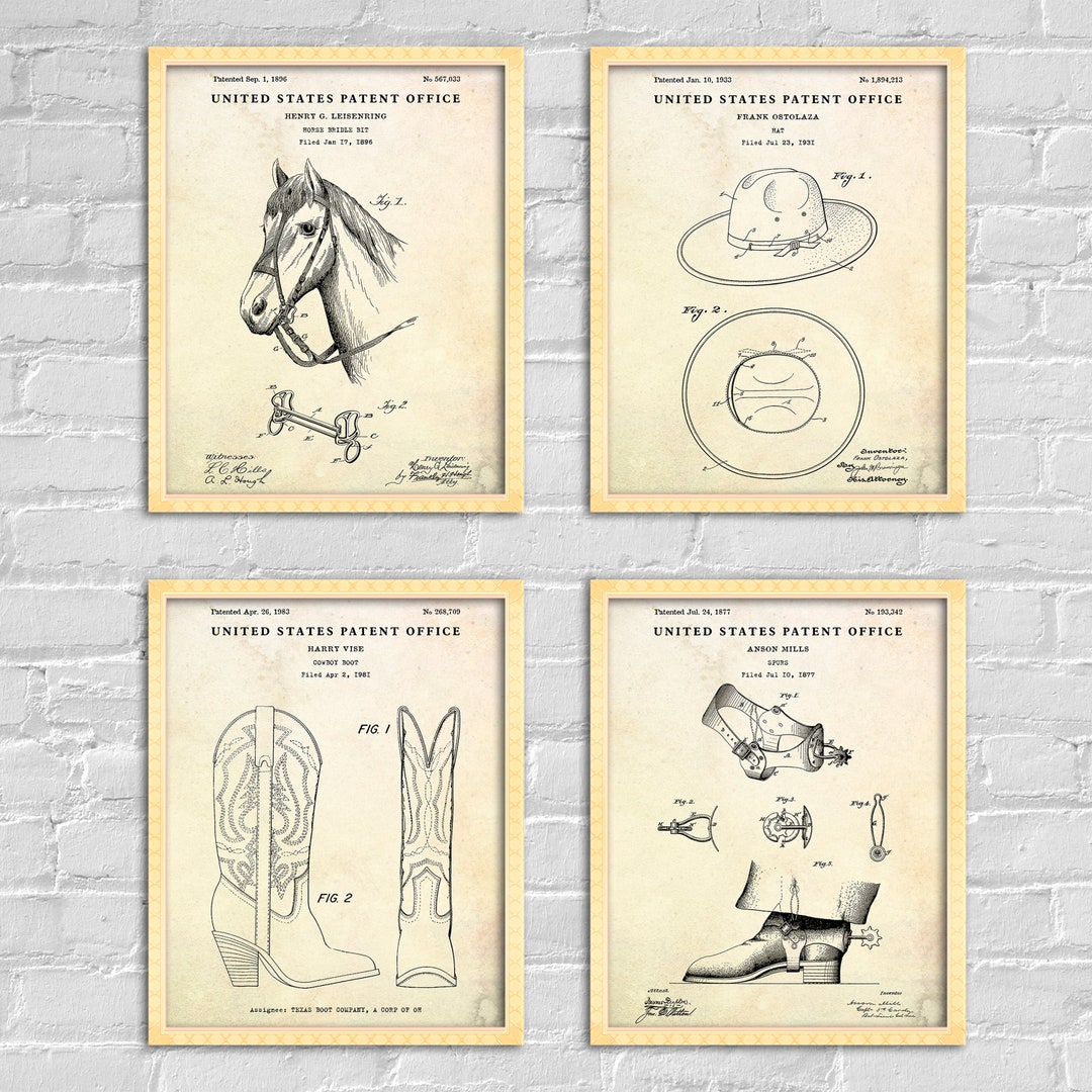 Cowboy Gear Patent Wall Art, Inventions Blueprint Poster, Old Western ...