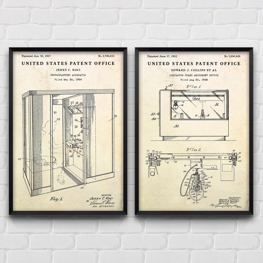 Photo Booth & Claw Crane Game Patent Wall Art, Vending Machine ...