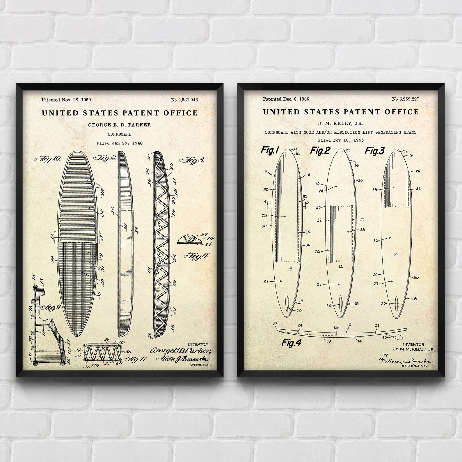 Surfing Wall Art: Surfboard Patent Posters, Surfer Gift, Nautical Decor ...