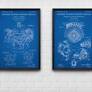 Rotary Engine & V8 Engine Patent Wall Art, Blueprint Poster, Automotive ...